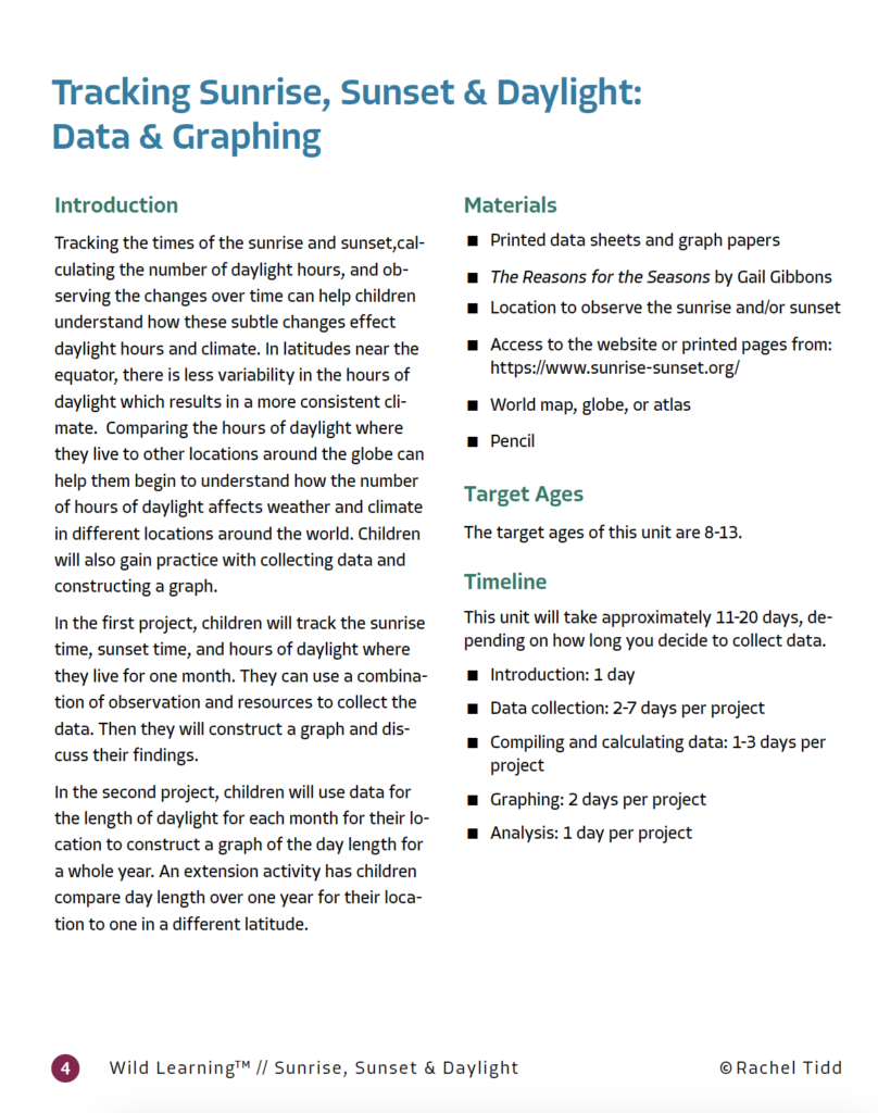Sunrise, Sunset, and Daylight Graphing unit | Wild Learning